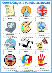 School Subjects ESL Vocabulary Worksheets